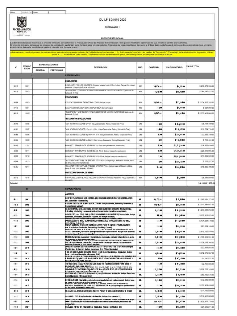 Formulario 1%e2%80%93 Formulario de Presupuesto Oficial Pliego Def ...