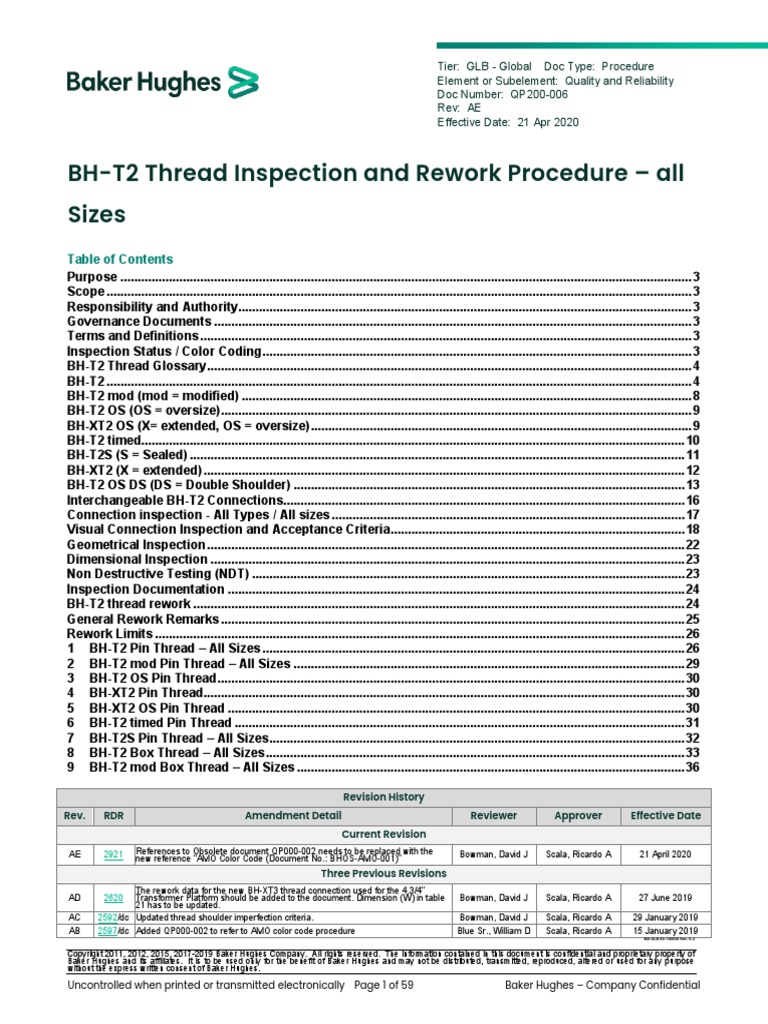 BH-T2 Thread Inspection and Rework Procedure - All Sizes | PDF ...
