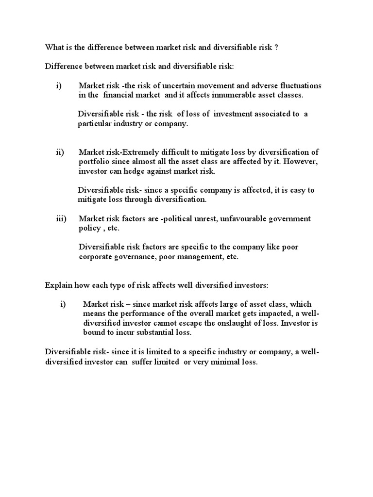 1-What Is The Difference Between Market Risk and Diversifiable Risk | PDF
