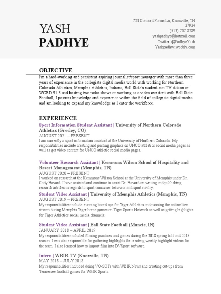 Yash Updated Resume Oct 2021 | PDF | Sports