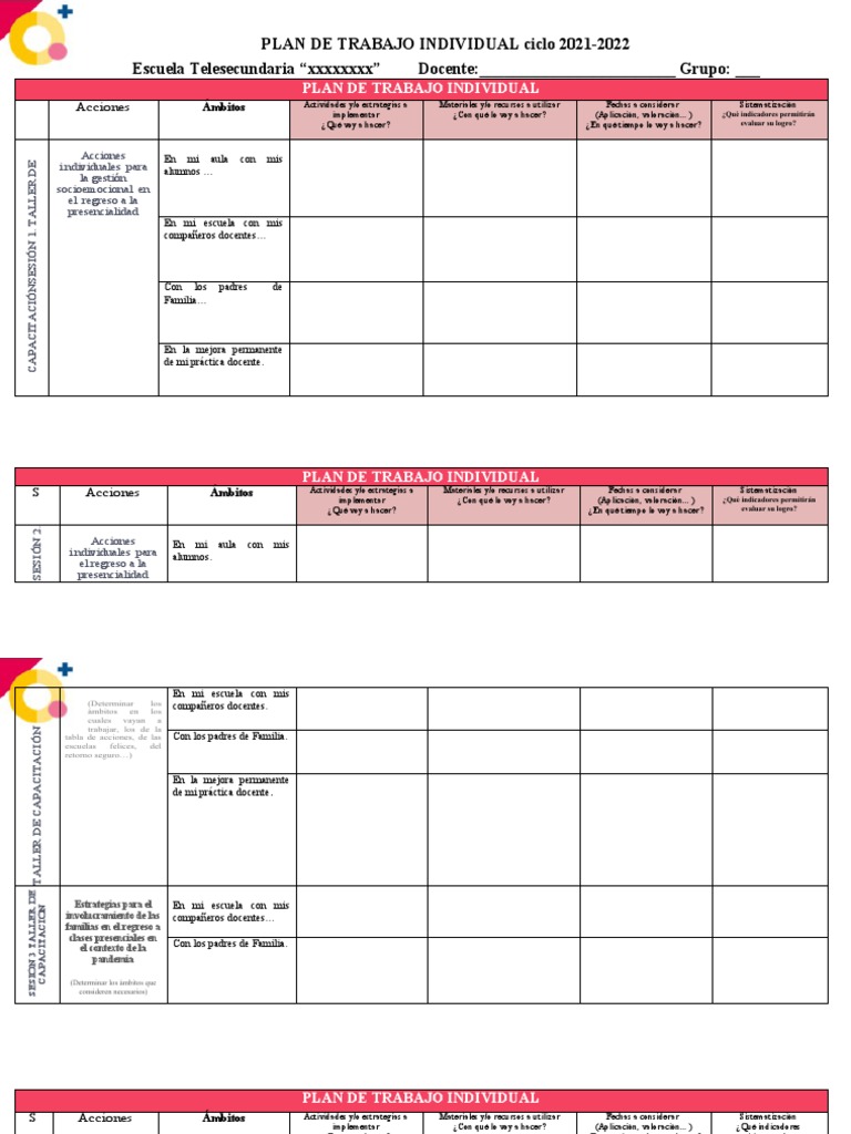 Formato para El Plan Individual de Trabajo (PTI) | PDF | Aprendizaje ...