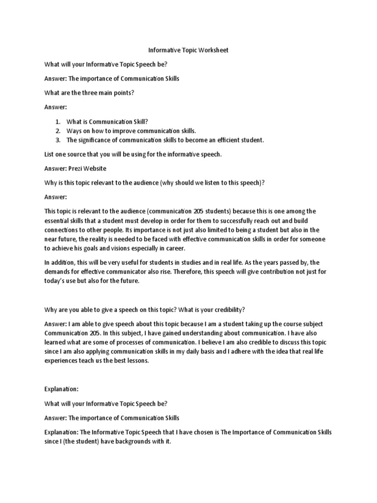Informative Topic Worksheet | PDF | Communication | Credibility