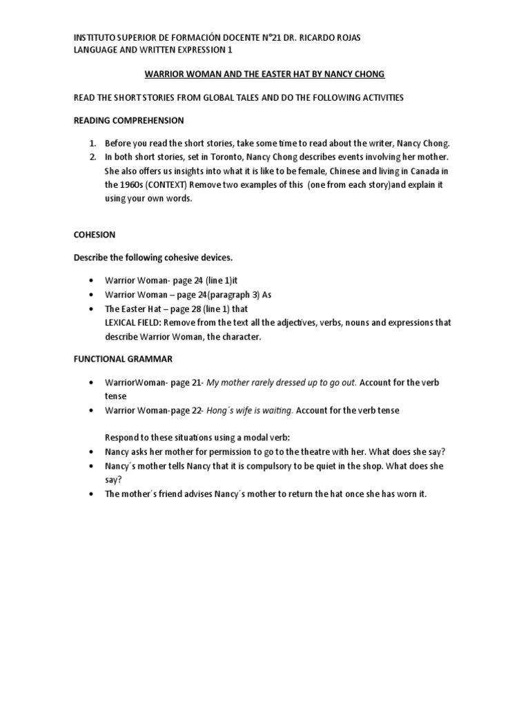 Activities On Warrior Woman and The Easter Hat | PDF