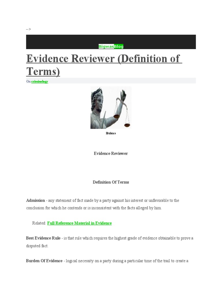 Evidence Reviewer (Definition of Terms) : Bigwas | PDF | Evidence (Law ...