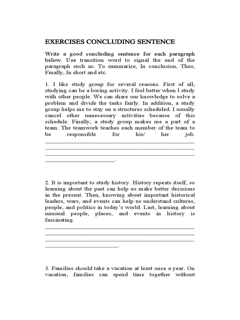 Write concluding sentences for paragraphs | PDF
