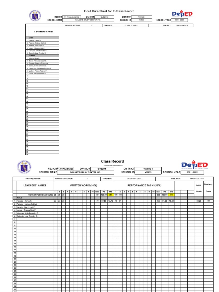 Sample Grading Sheet | PDF | Learning | Pedagogy