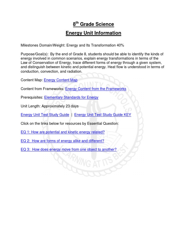 8th Grade Energy Unit Overview | PDF | Scientific Method | Science