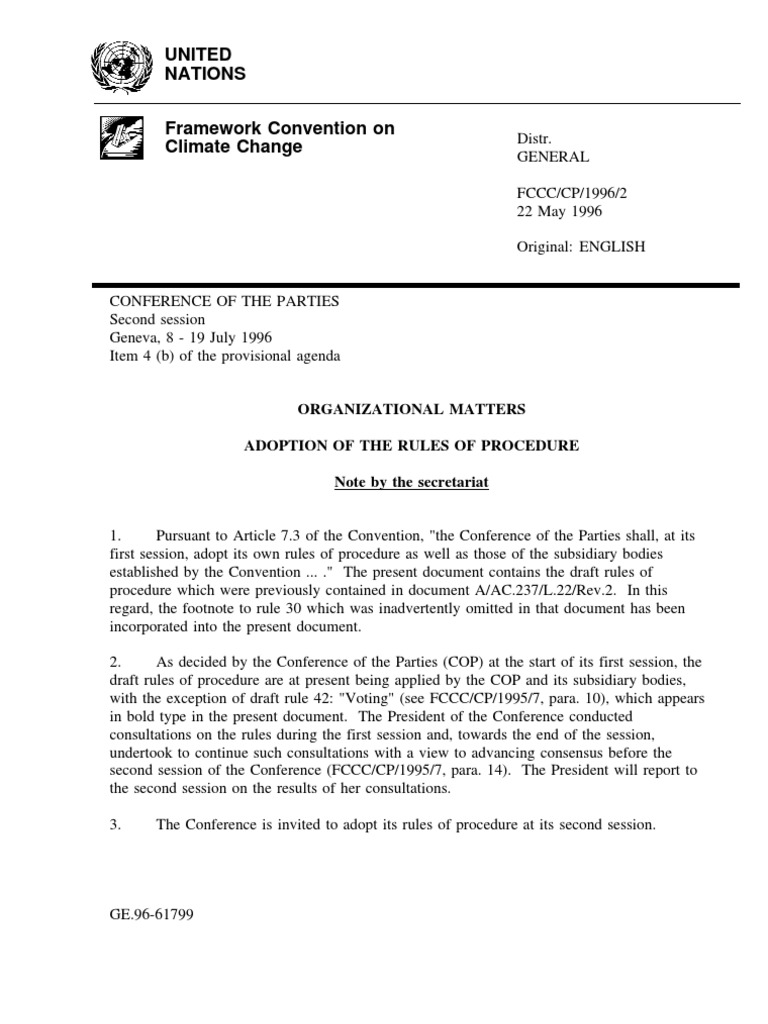 Rules of Procedure UNFCCC | PDF | Treaty | Presidents Of The United States