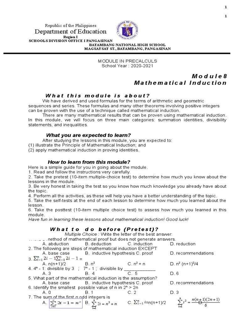 Module 8 Mathematical Induction | PDF | Mathematical Proof | Mathematics