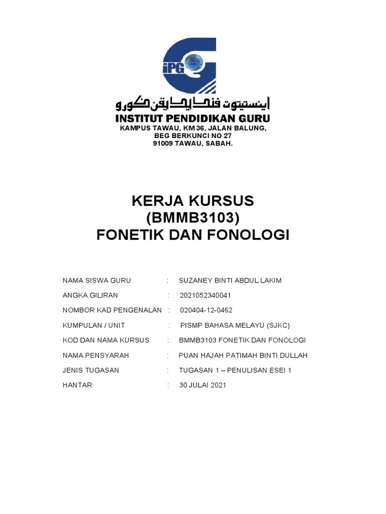 Fonetik dan Fonologi BMMB3103 | PDF | Seni & Disiplin Bahasa | Kajian Bahasa Asing