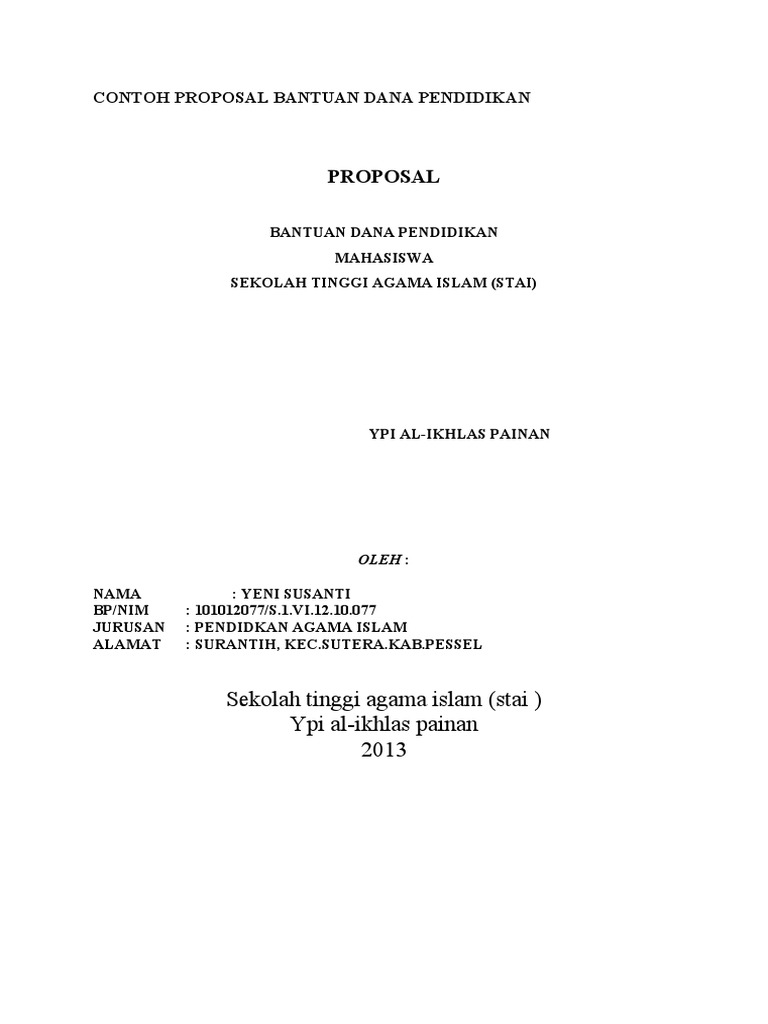 Contoh Proposal Bantuan Dana Pendidikan | PDF