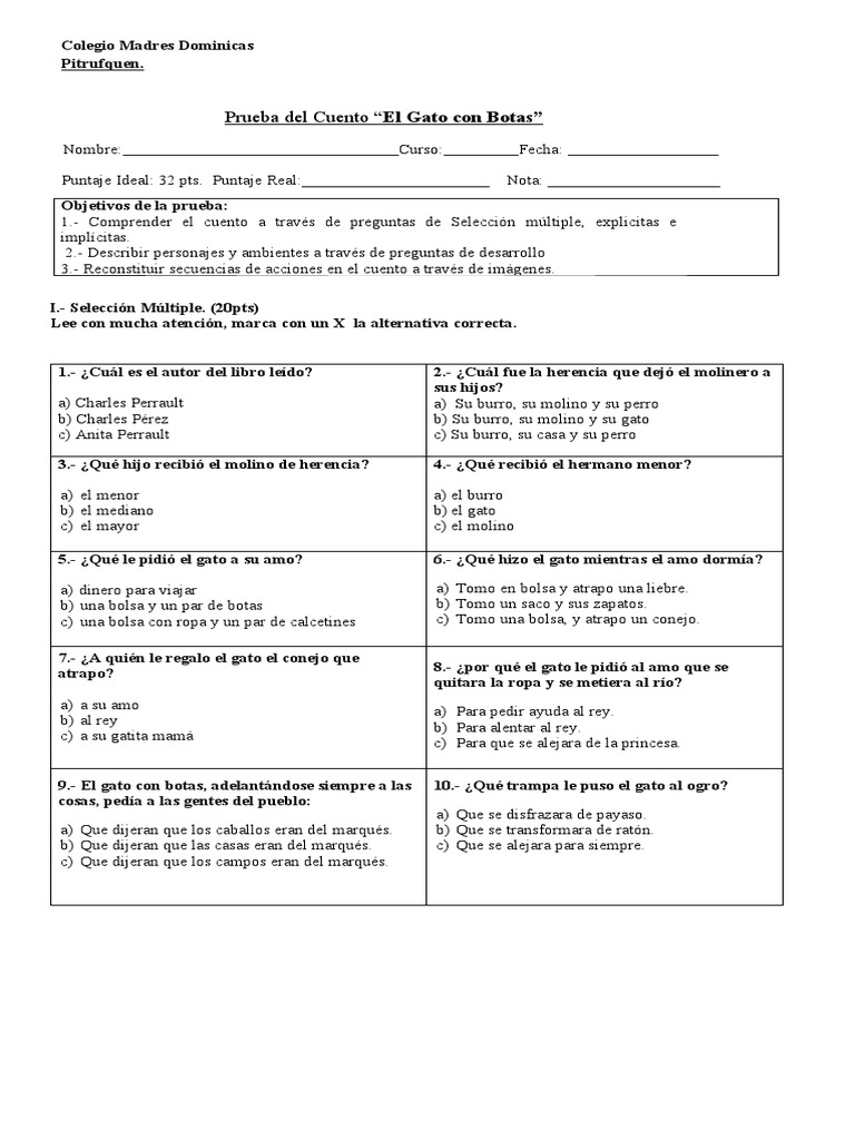 Prueba El Gato Con Botas | PDF