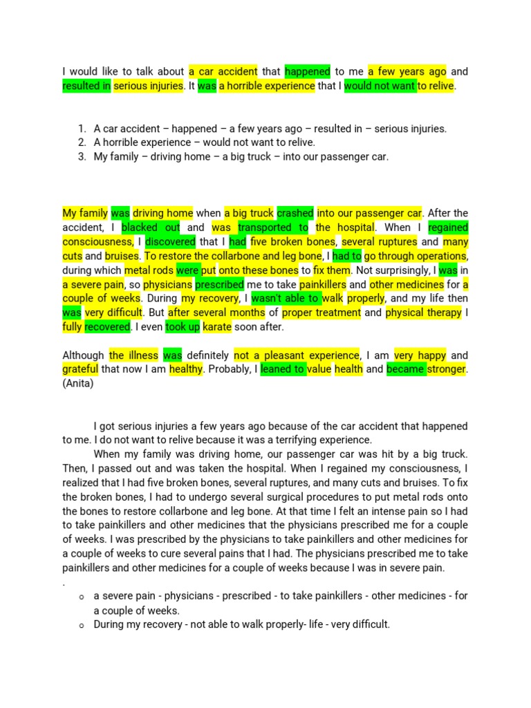 Day 1 - A Horrible Car Accident | PDF | Pain | Traffic Collision