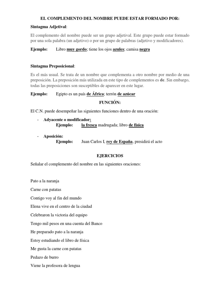 Complemento Del Nombre en Español | PDF