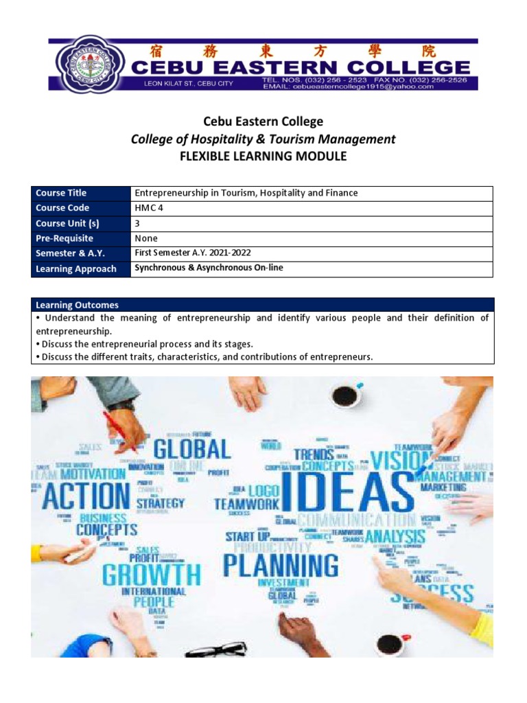 Entrepreneurship in Tourism, Hospitality and Finance | PDF ...