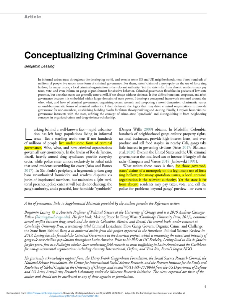 Benjamin Lessing - Conceptualizing Criminal Governance | PDF ...