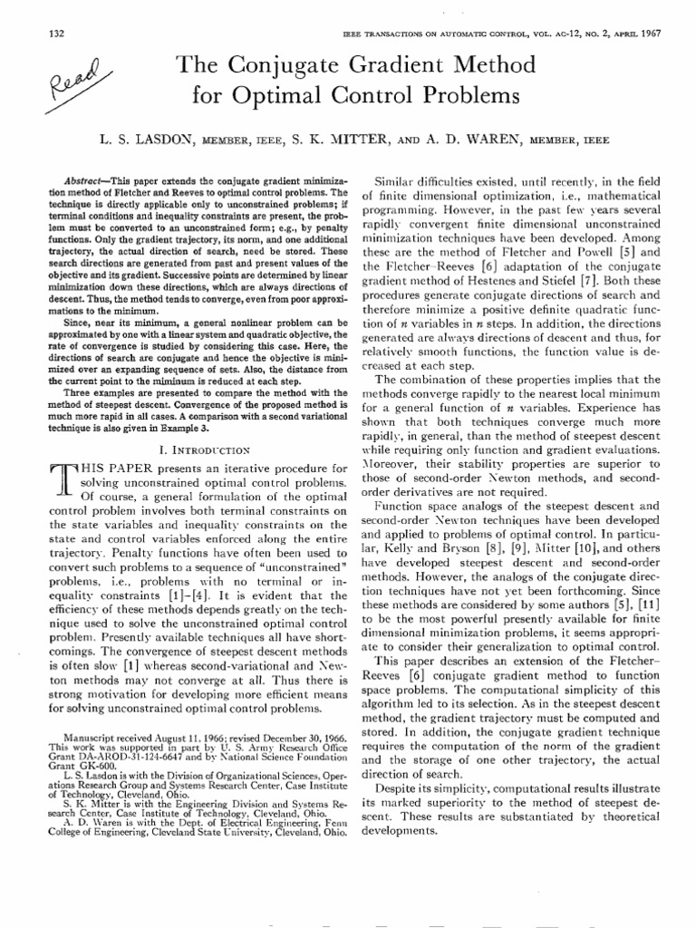 The Conjugate Gradient Method Optimal Control Problems: Minimum | PDF | Mathematical ...