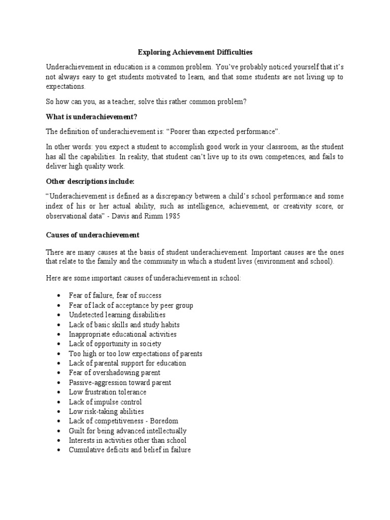 Strategies for Addressing Underachievement: Identifying Causes ...
