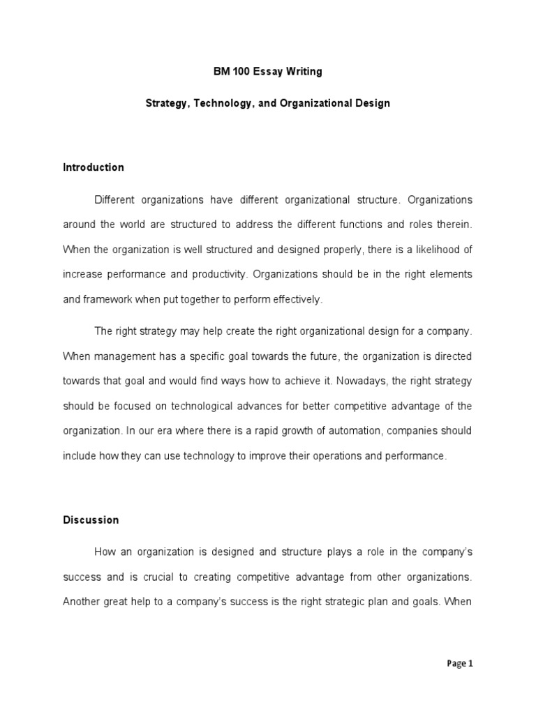 BM 100 Essay Writing | PDF | Organizational Structure | Goal
