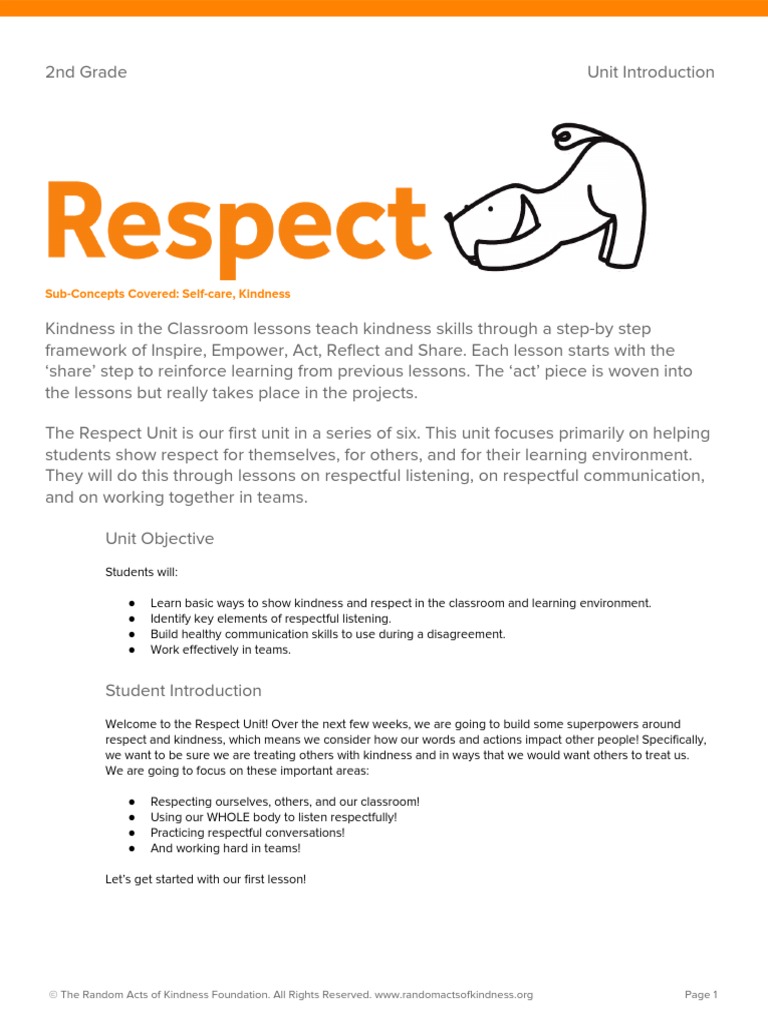 Grade 2 Respect Unit Introduction | PDF | Education Theory | Communication