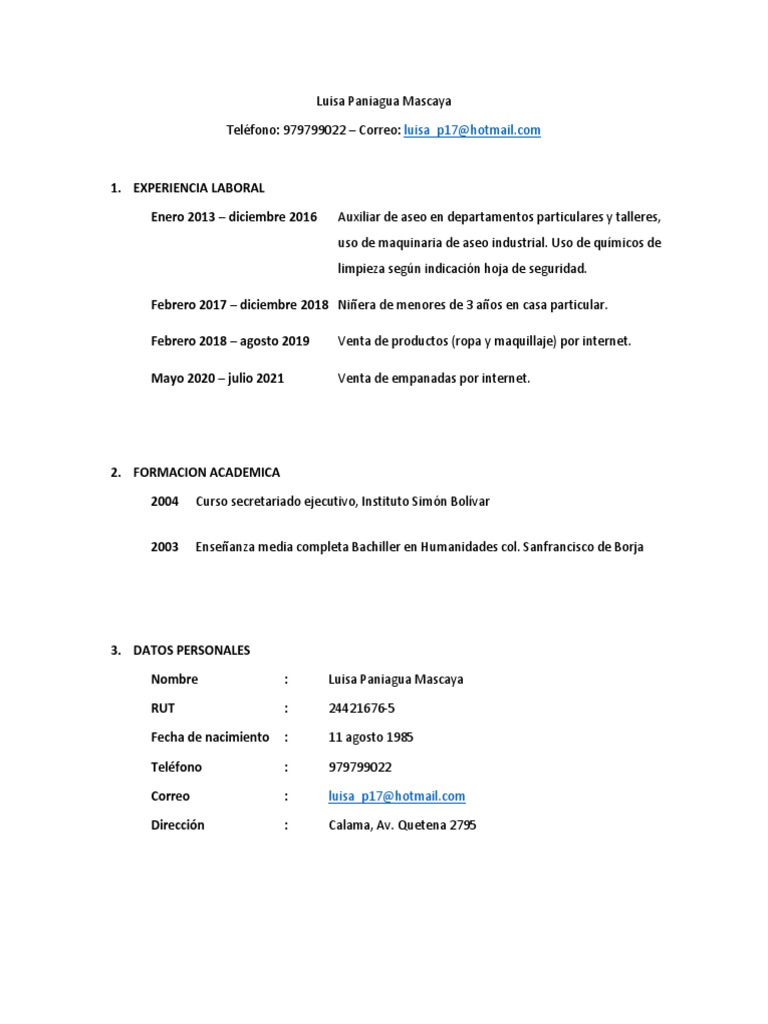 Curriculum Luisa Paniagua Mascaya | PDF