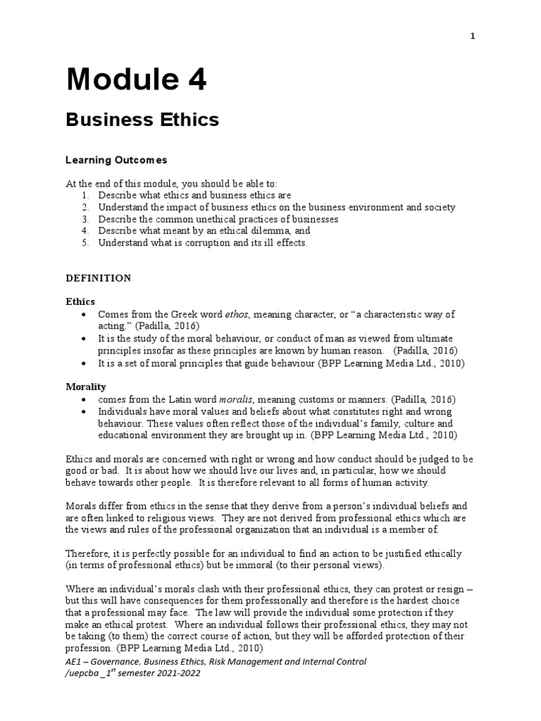 Module 3 - Business Ethics | PDF | Morality | Bribery