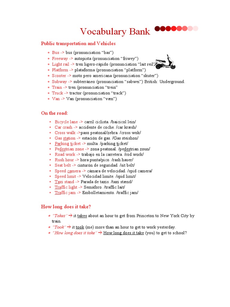 Transportation Vocabulary Guide | PDF