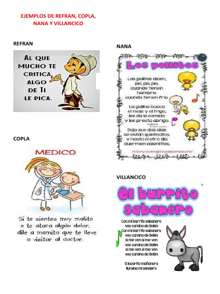 Ejemplos de Refran Copla Nana y Villancico | PDF