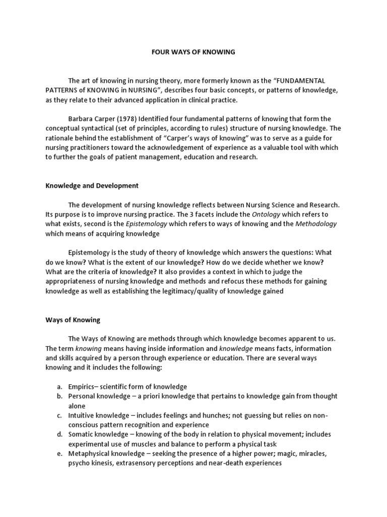 Four Ways of Knowing | PDF | Knowledge | Evidence Based Medicine