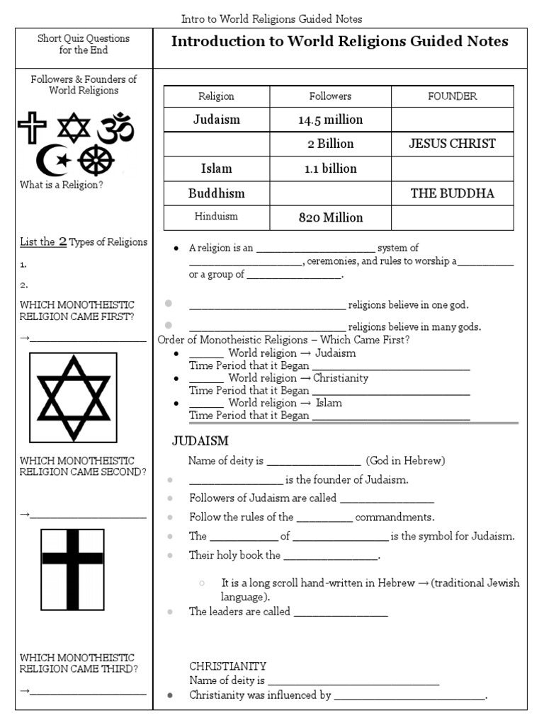 Introduction To World Religions Guided Notes | PDF | Monotheism | God