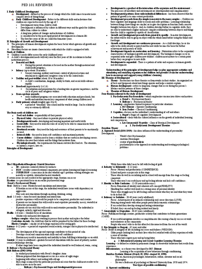 Ped 101 Midterm Reviewer | PDF | Developmental Psychology | Learning