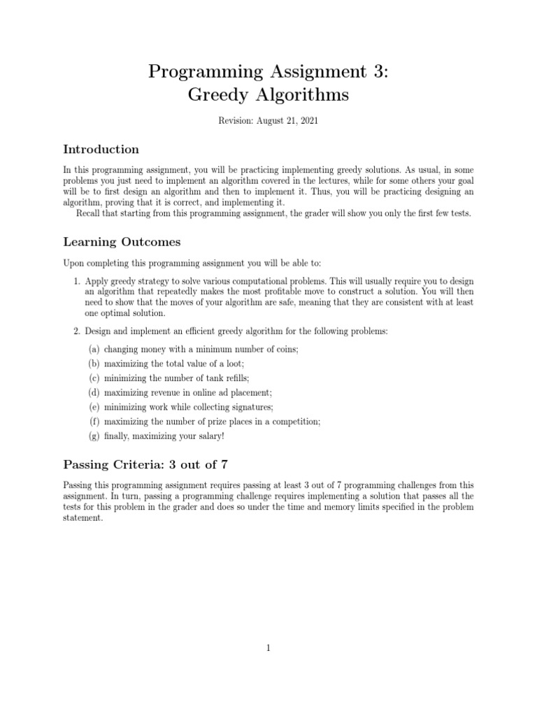Programming Assignment 3: Greedy Algorithms | PDF | Algorithms ...