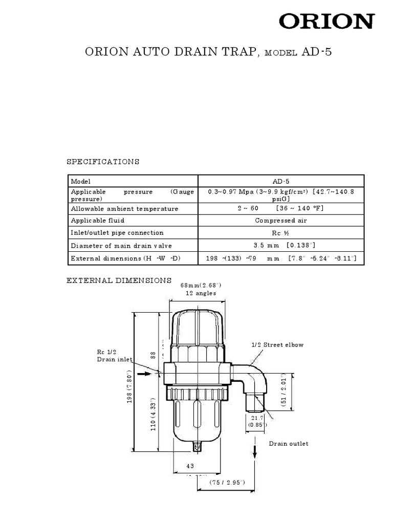 Datasheet AutoDrain AD-5 Orion | PDF | Valve | Pressure