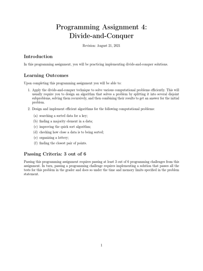 Programming Assignment 4: Divide-and-Conquer | PDF | Applied ... Programming Assignment 4: Divide-and-Conquer | PDF | Applied ...