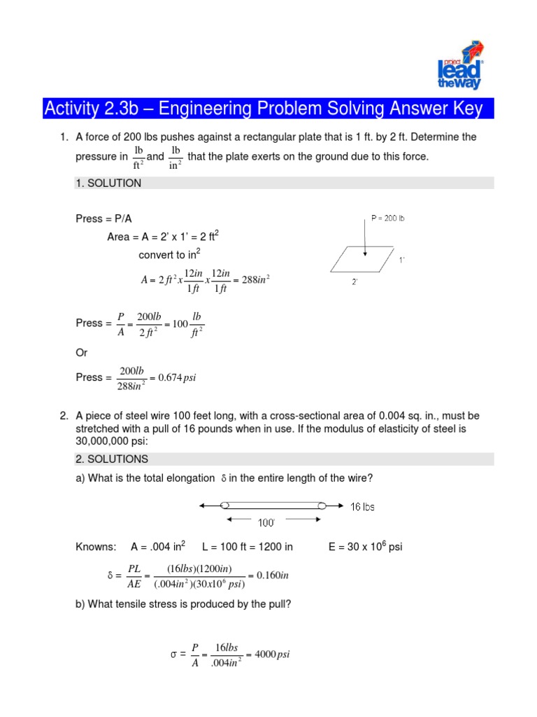 PoE Lp2.3b Engineering Problem Solving AnsKey | PDF | Young's Modulus | Strength Of Materials