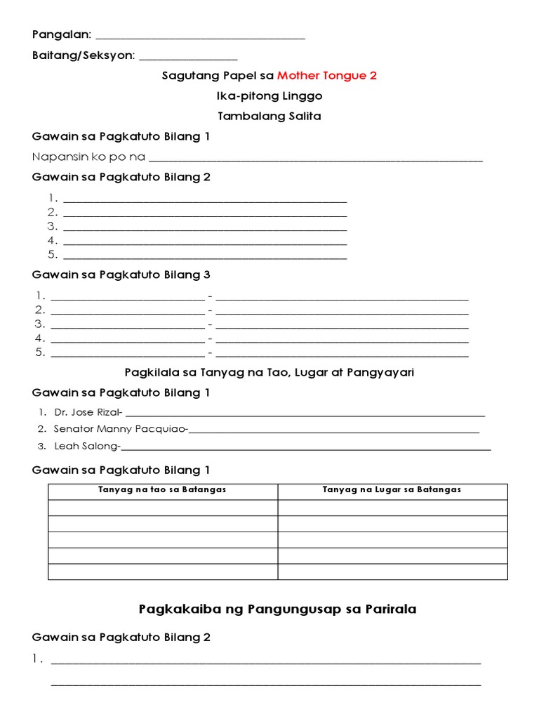 Answer Sheet Week 7 Long | PDF