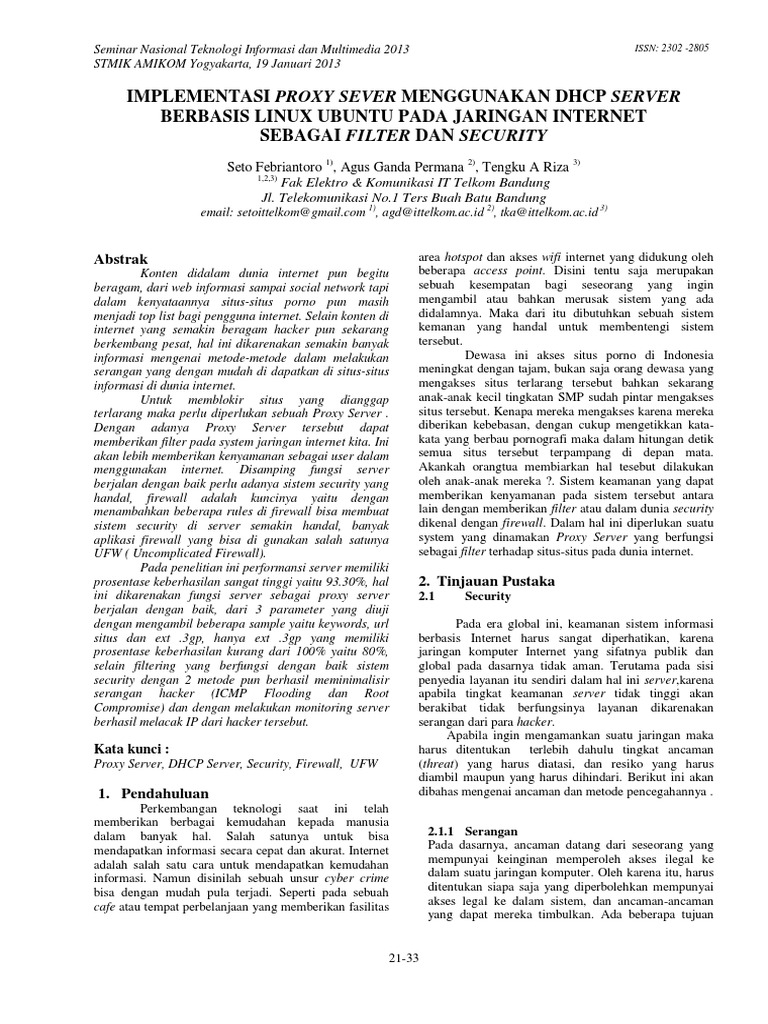 Implementasi Proxy Server Menggunakan Dhcp Server Berbasis Linux Ubuntu Pada Jaringan Internet