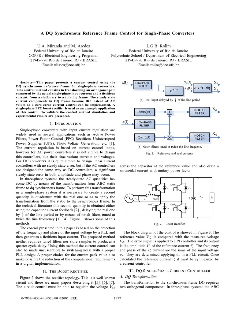 A DQ Synchronous Reference Frame Current Control For Singlephase | PDF | Rectifier | Power ...