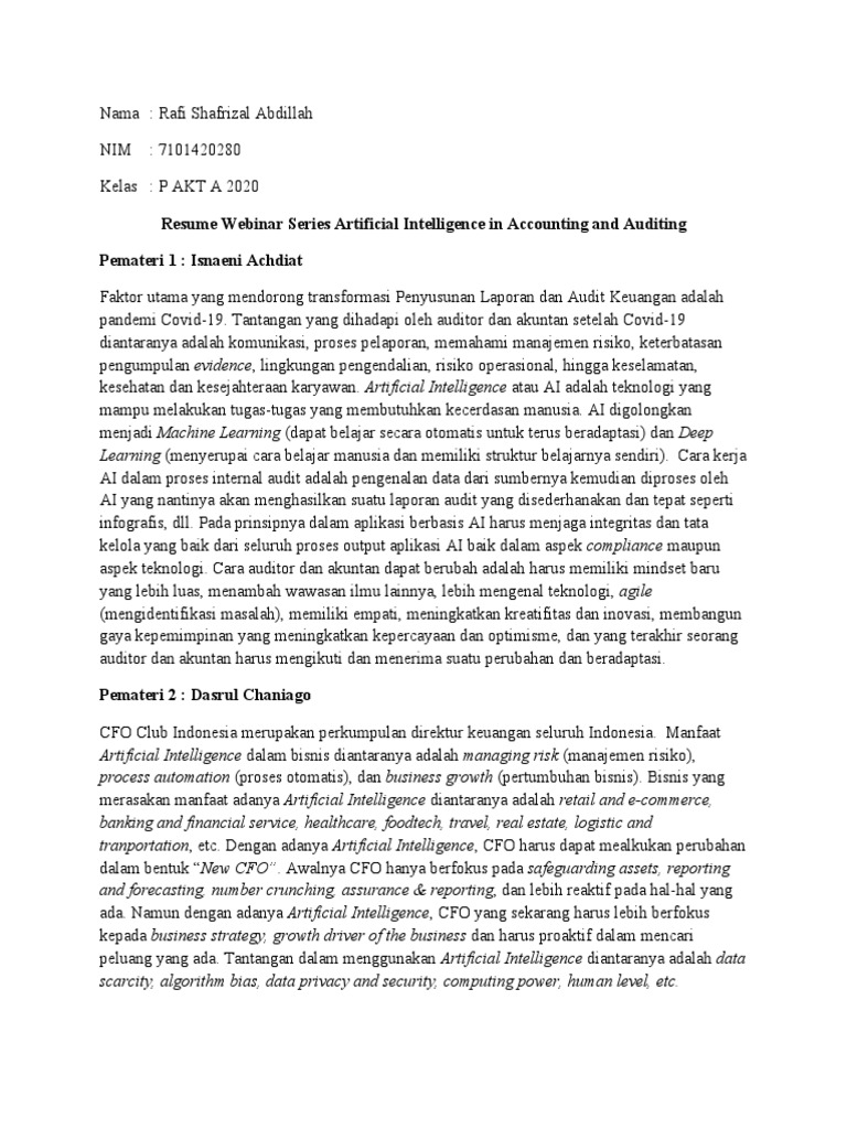 Resume Webinar Series Artificial Intelligence in Accounting and ...