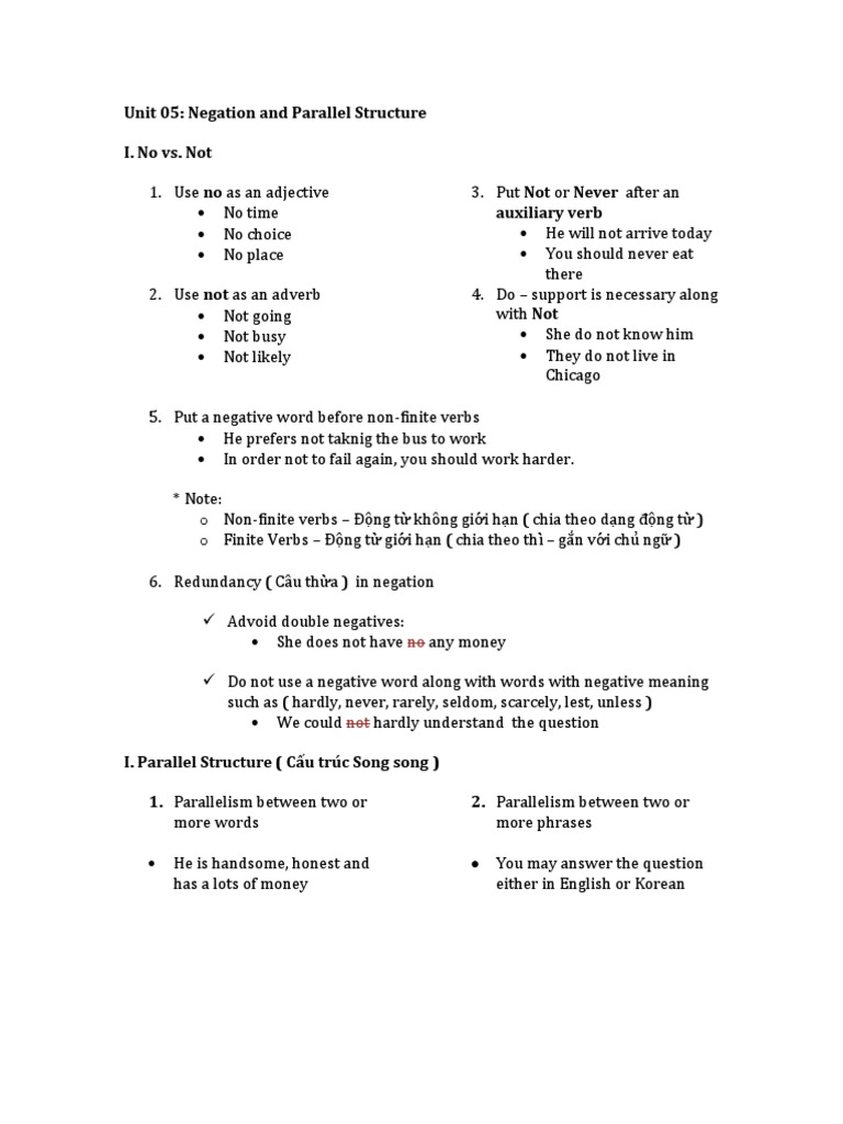 Negation and Parallel Structure Guide | PDF