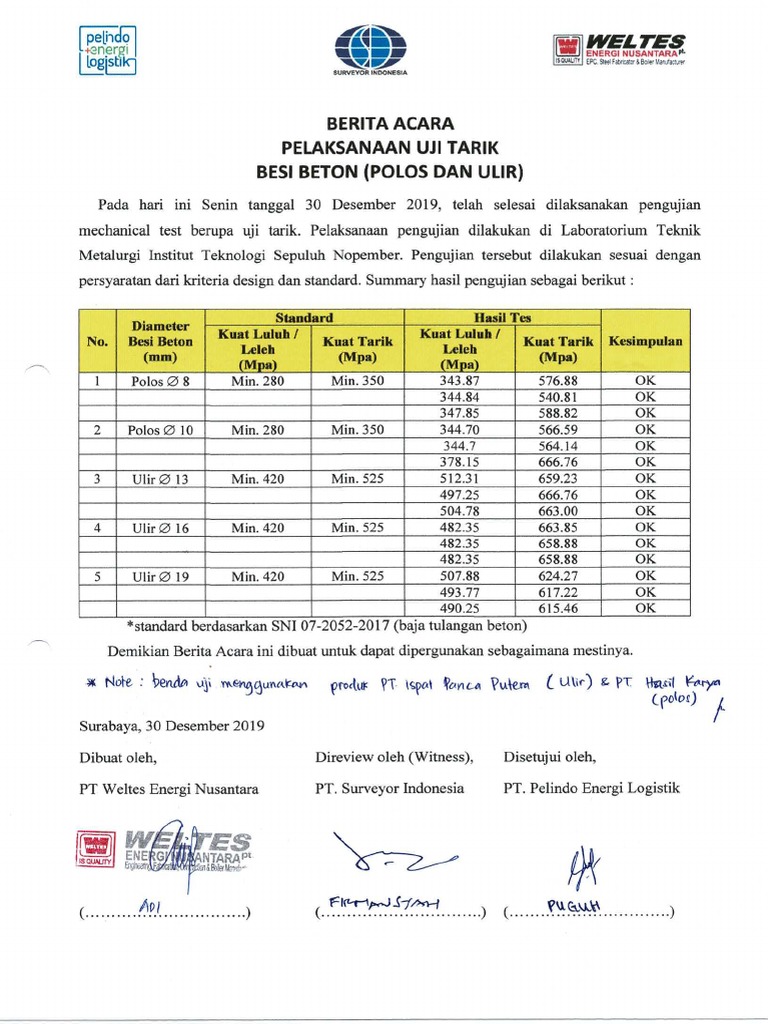 Ba Uji Tarik Besi Tulangan & Lampiran | PDF
