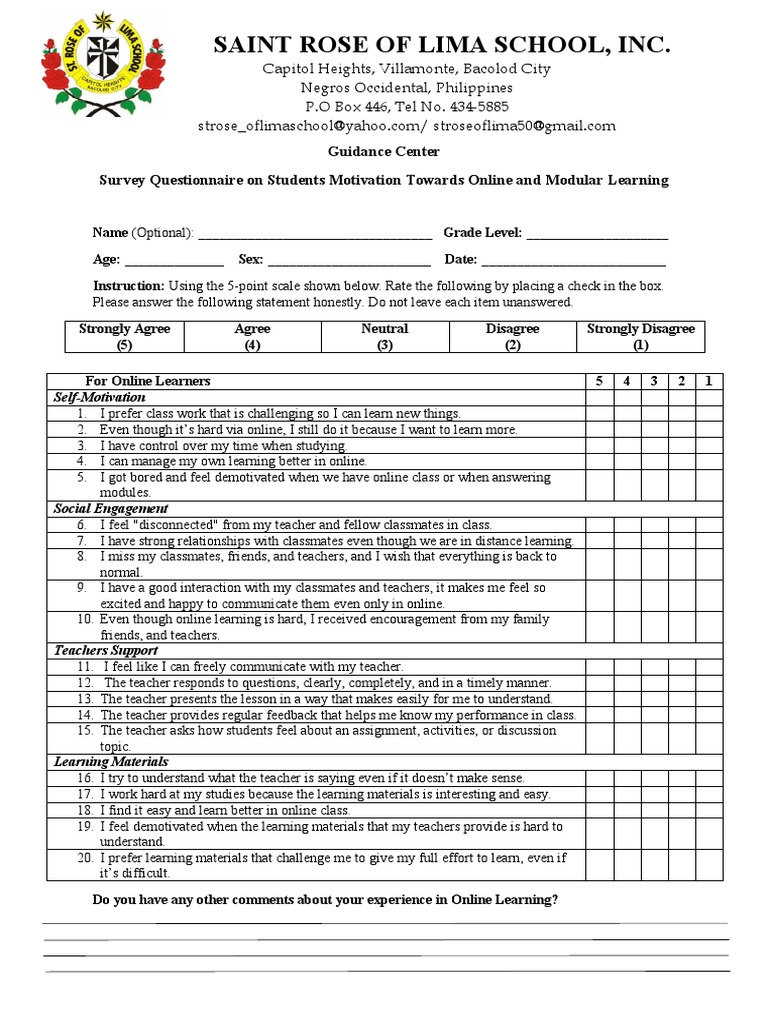 Survey On Students Motivation Towards Online Learning | Download Free ...