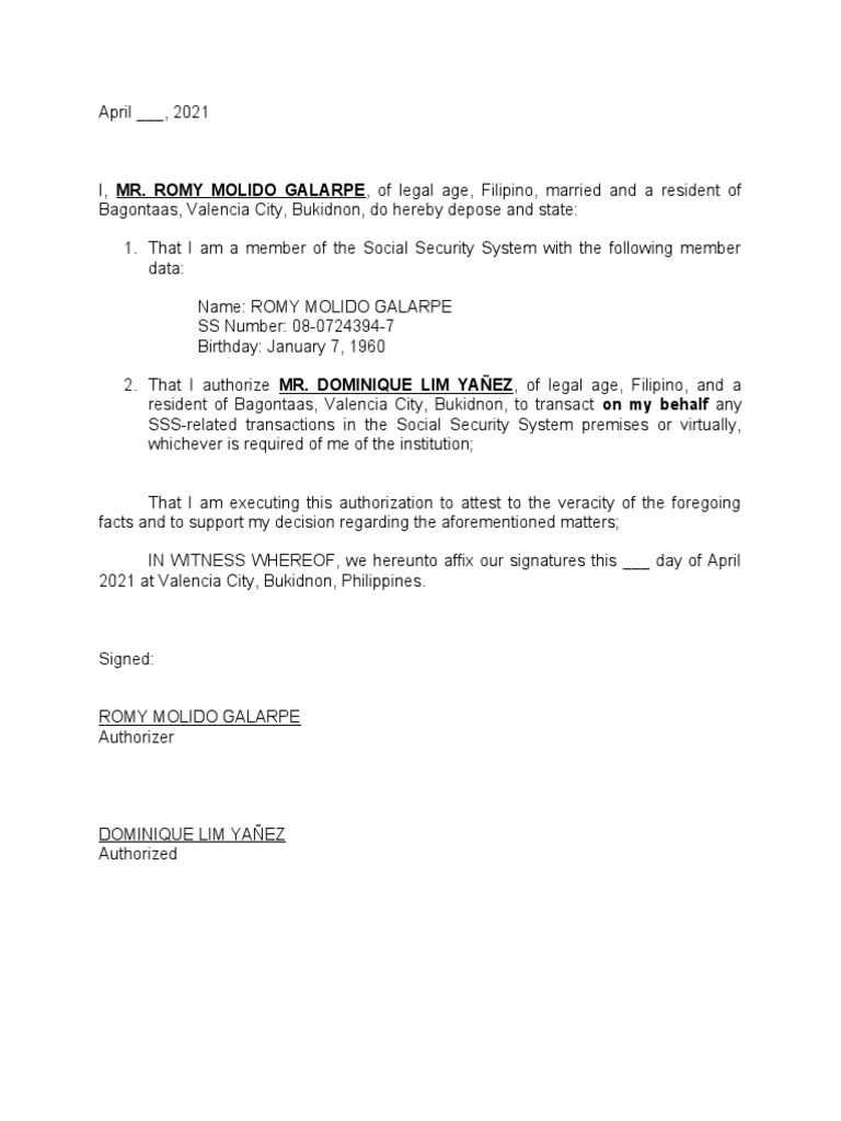 Authorization Letter - Sample | PDF