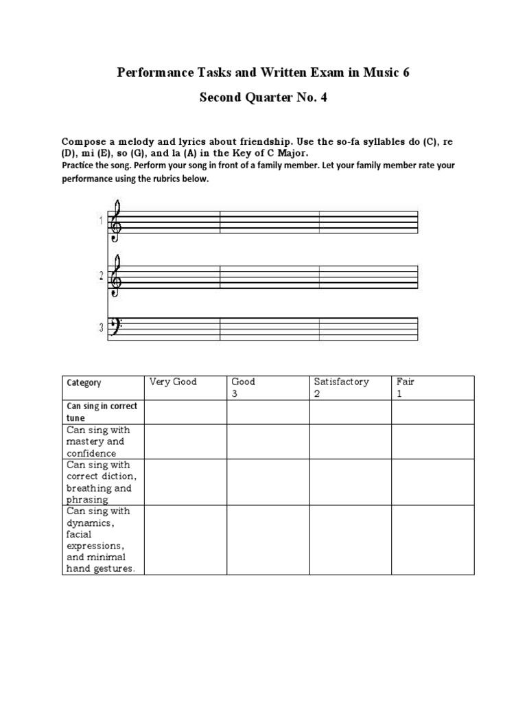 Performance and Exam on Music 6 | PDF | Singing | Human Voice