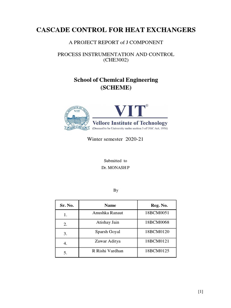 Cascade Control For Heat Exchangers: School of Chemical Engineering ...
