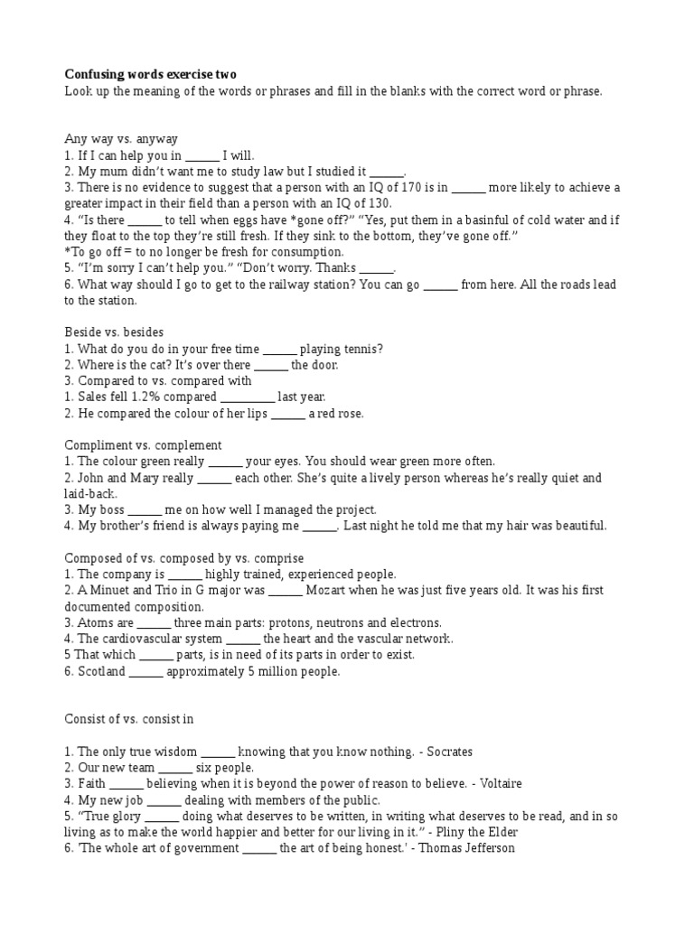 Confusing Words Exercise Two | PDF