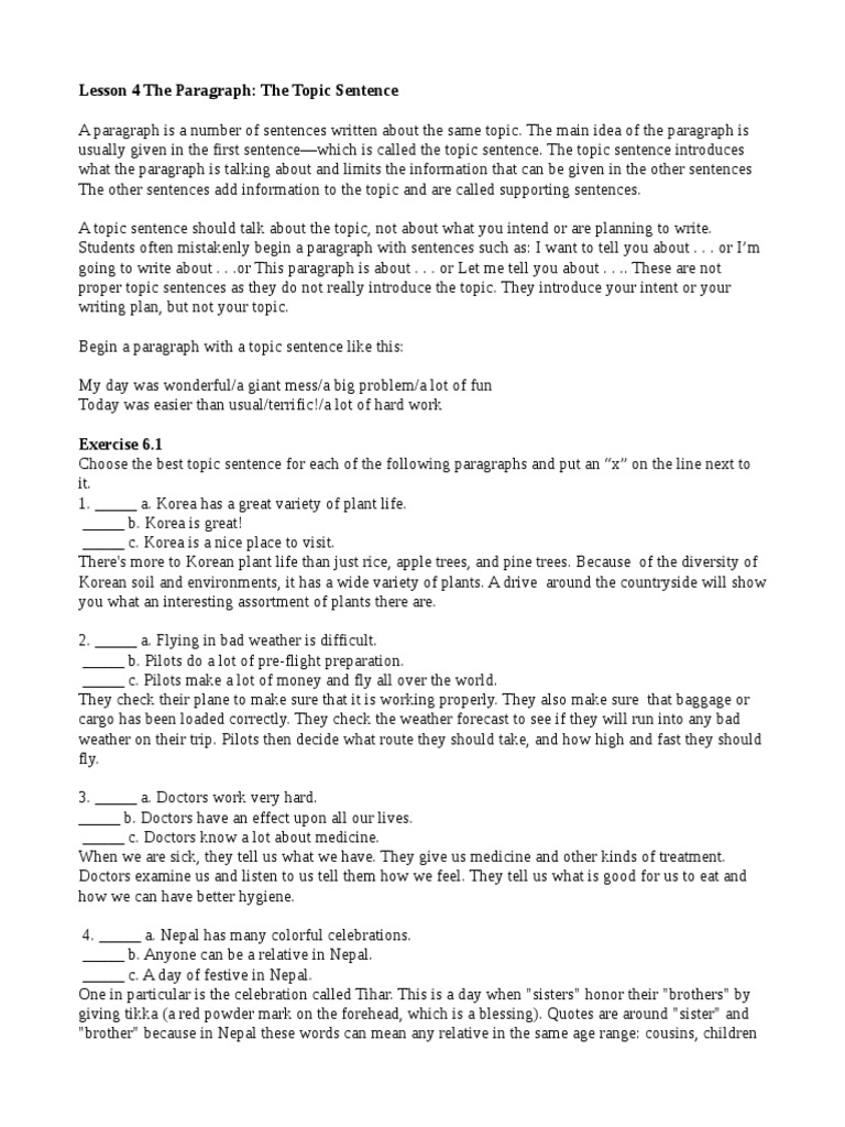 Understanding Topic Sentences in Paragraphs | PDF | Career & Growth ...