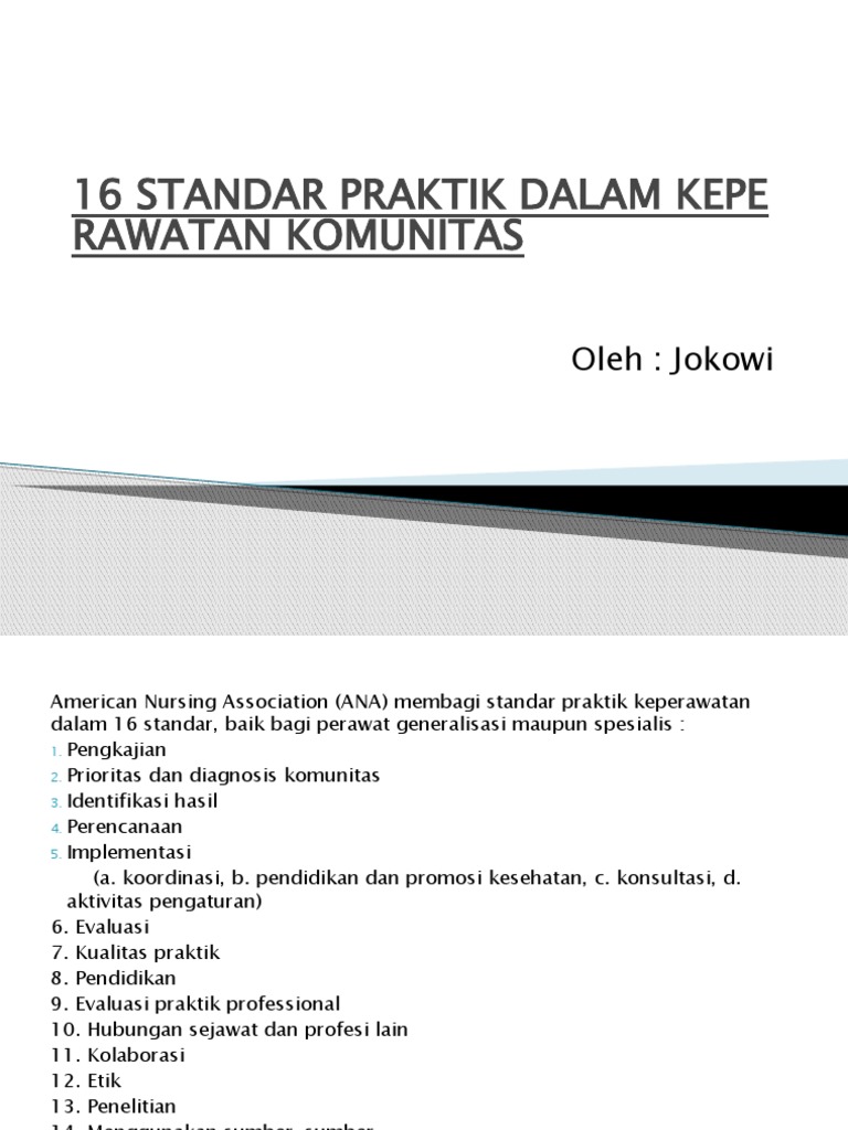 Standar Praktik Dalam Keperawatan Komunitas | PDF