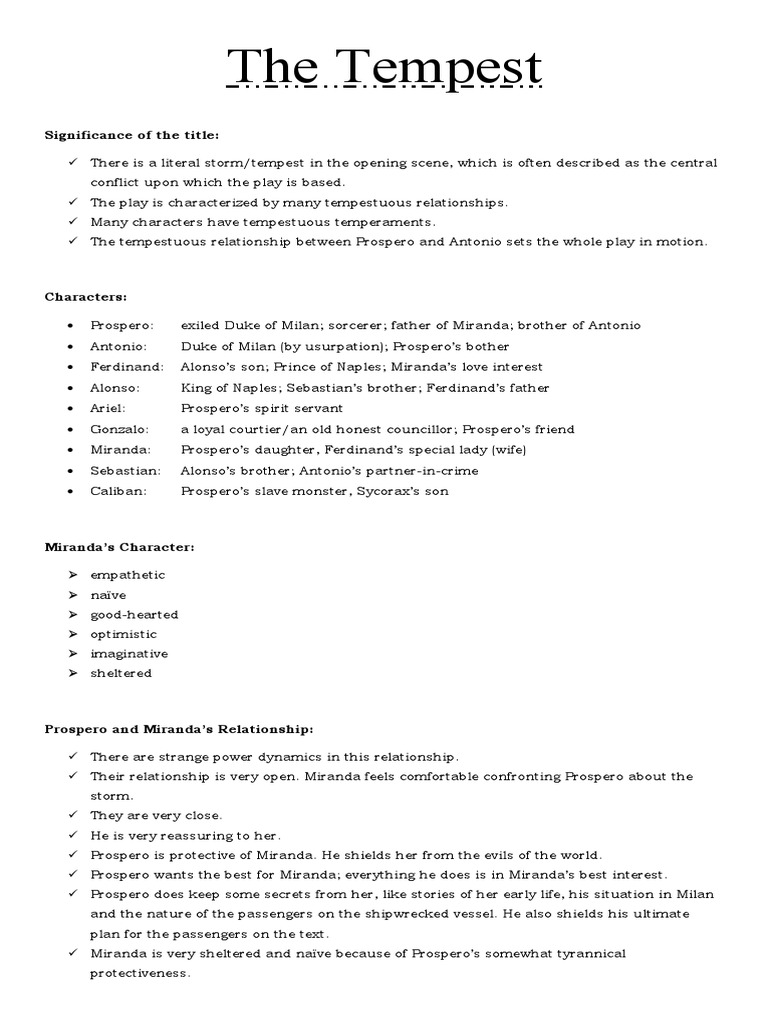 The Tempest - Notes | PDF | The Tempest | Monologue