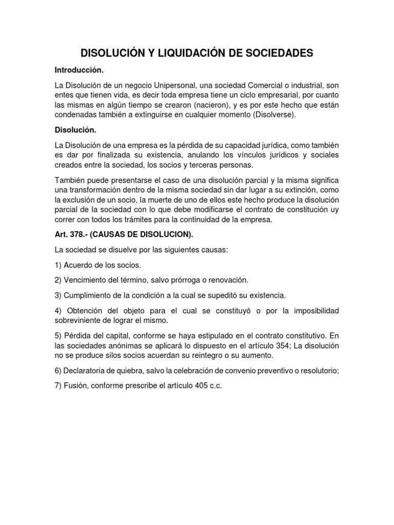 Disolucion y Liquidacion de Sociedades | PDF | Sociedad de responsabilidad limitada | Bancarrota